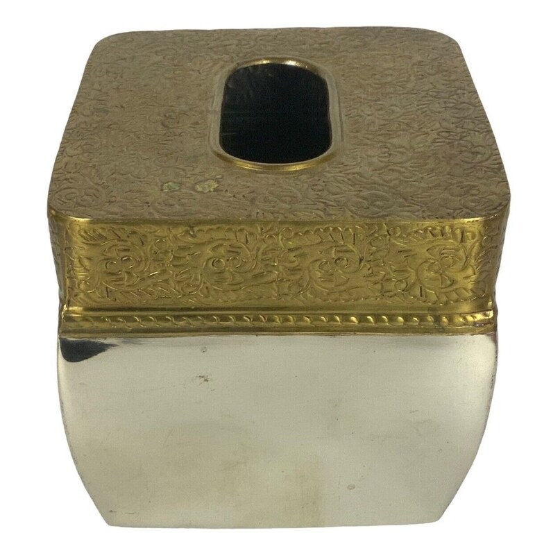 Veratex Tissue Box Cover Square Embossed Brass Chrome Shiny Boho ... Veratex Tissue Box Cover Square Embossed Brass Chrome Shiny Boho ...