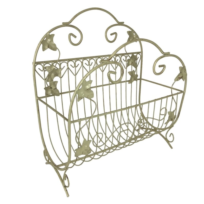 Vintage Wire Magazine Newspaper Rack Holder Ivy Vines Cream Cottagecore ...
