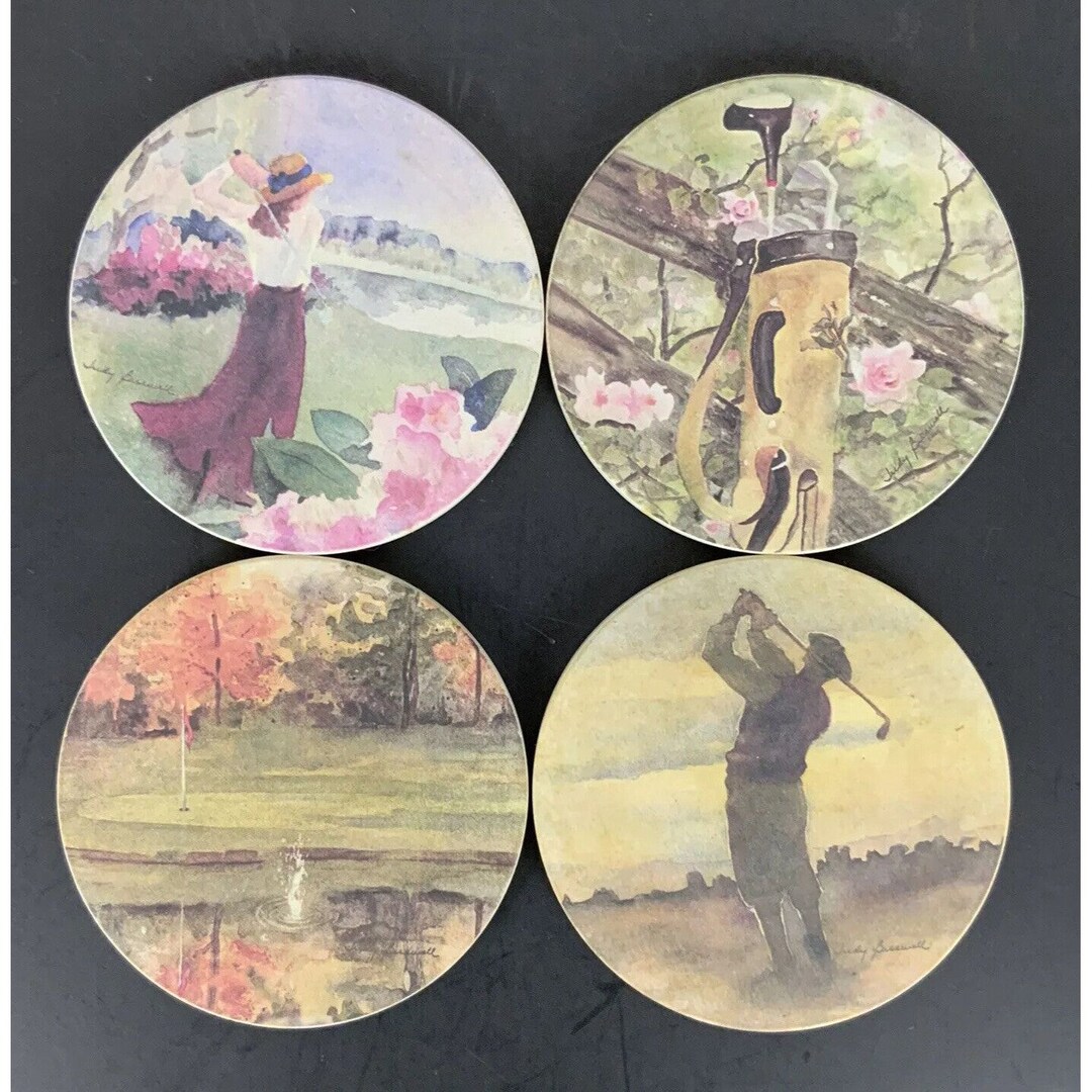 Coasterstone Retro Golf Theme Coasters Set of 4 Round Absorbent - Etsy