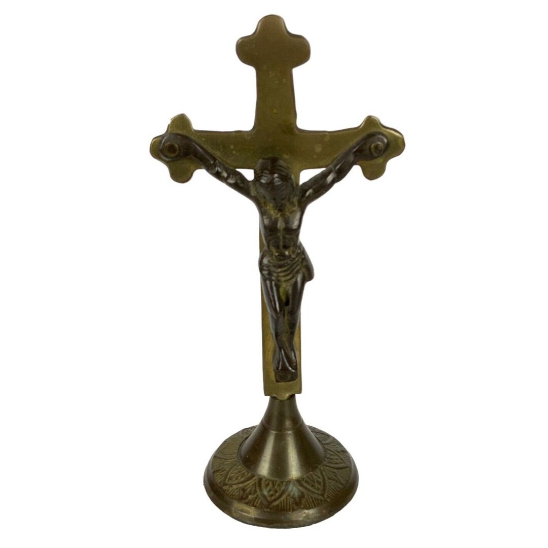 Solid Brass Crucifix Jesus on Cross Tabletop Catholic Religious ...