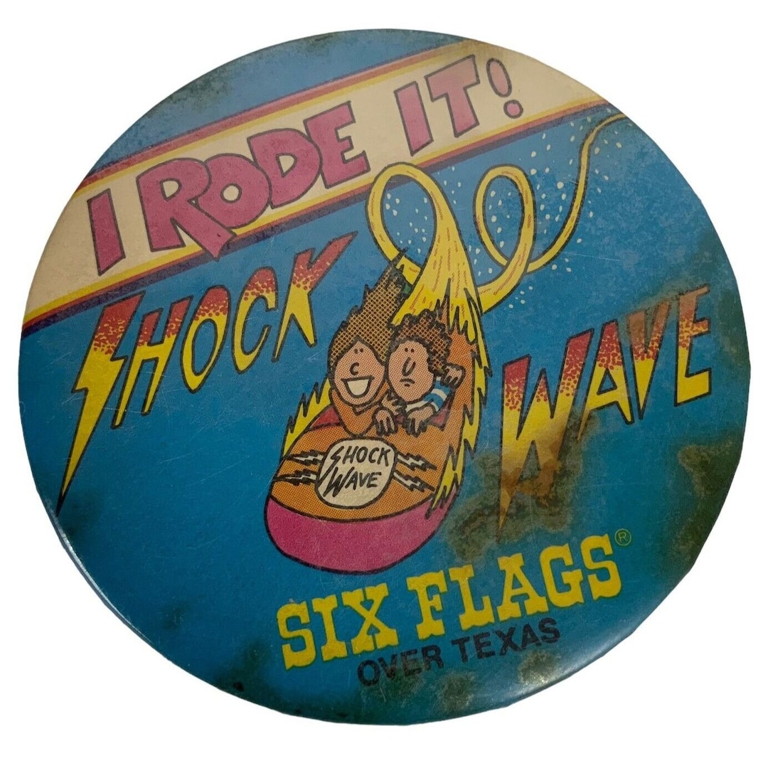 Six Flags Over Texas Shock Wave Roller Coaster Pinback Button Vtg 1978 ...