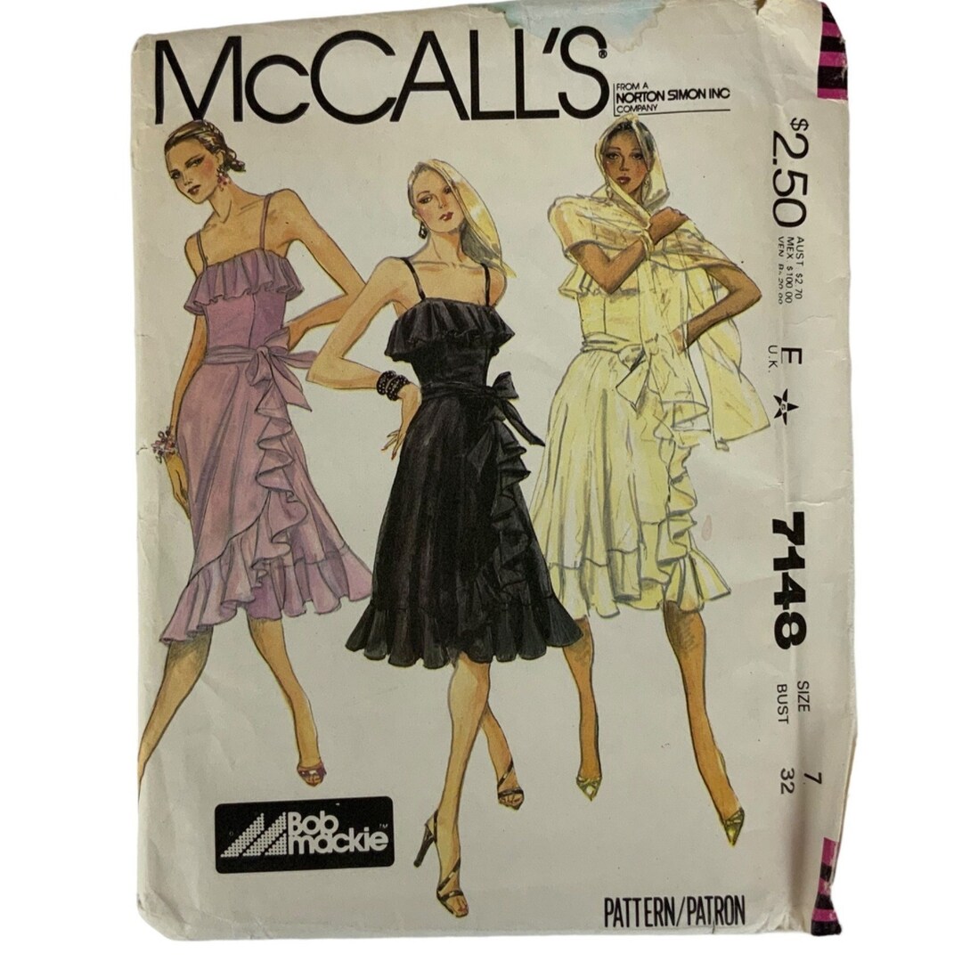 Mccalls 7148 Bob Mackie Design Ruffled Dress Size 7 Bust 32 Sewing ...