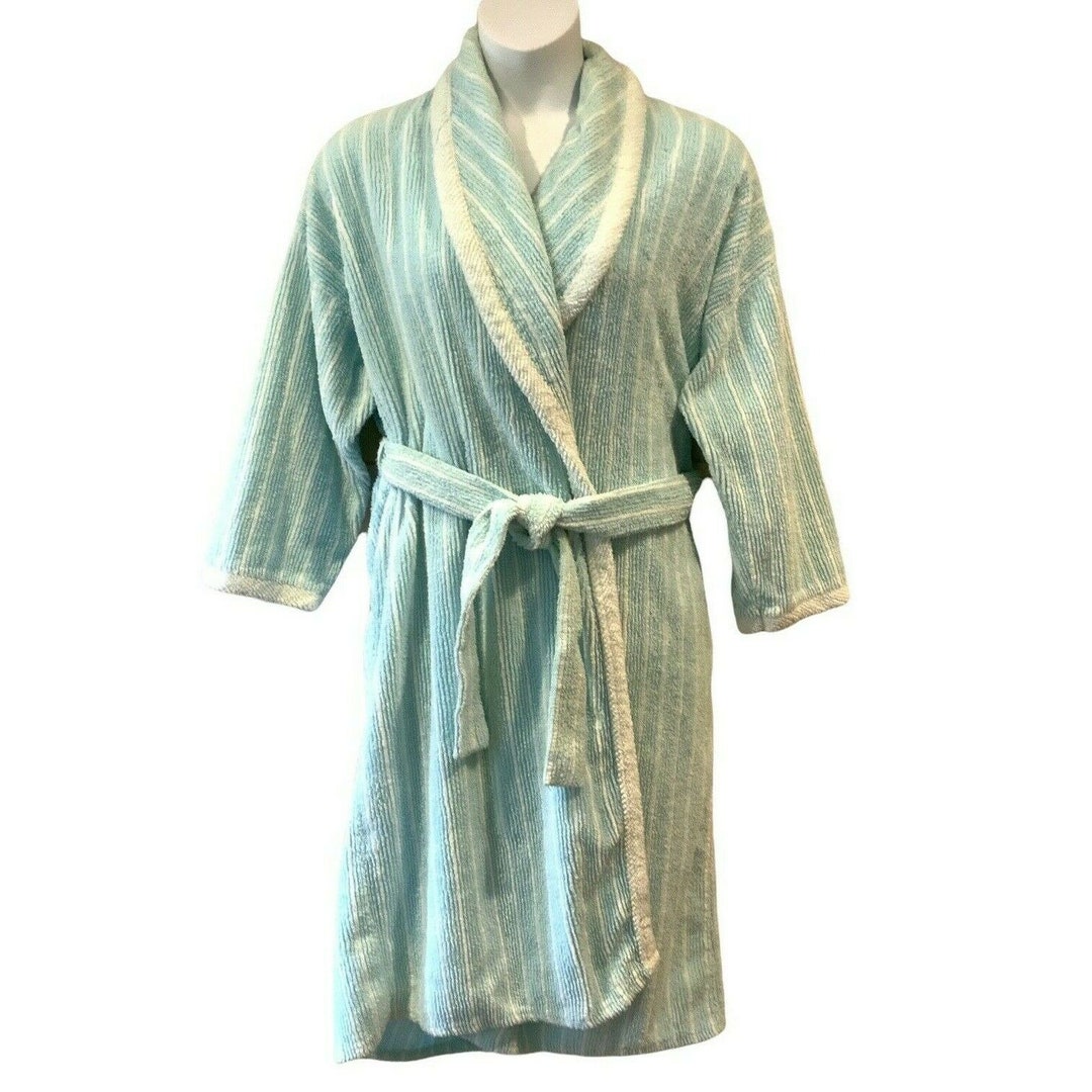 Victorias Secret Gold Label Chenille Robe Size Large Blue White Stripe ...