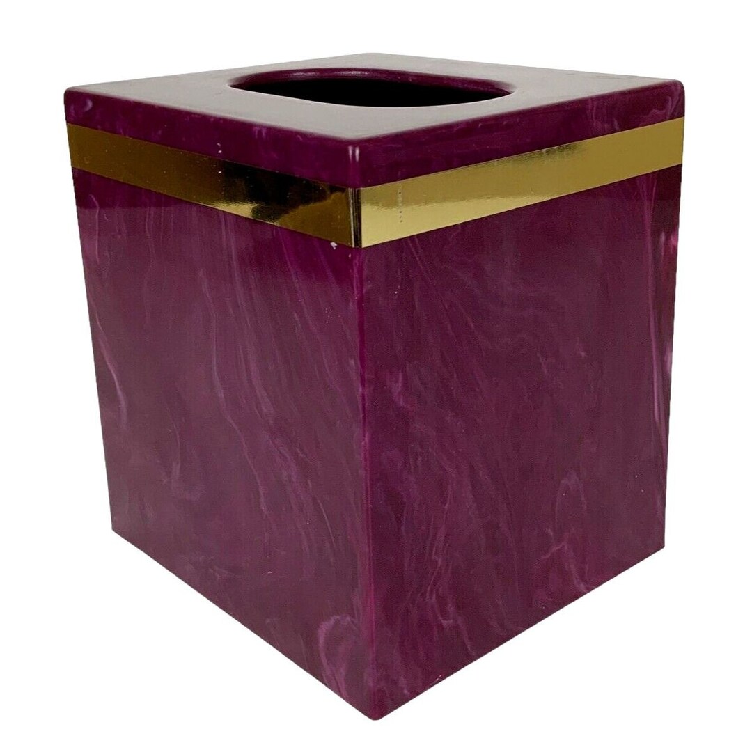 Marbleized Plastic Tissue Box Cover Dark Pink Gold Band Bathroom Decor ...