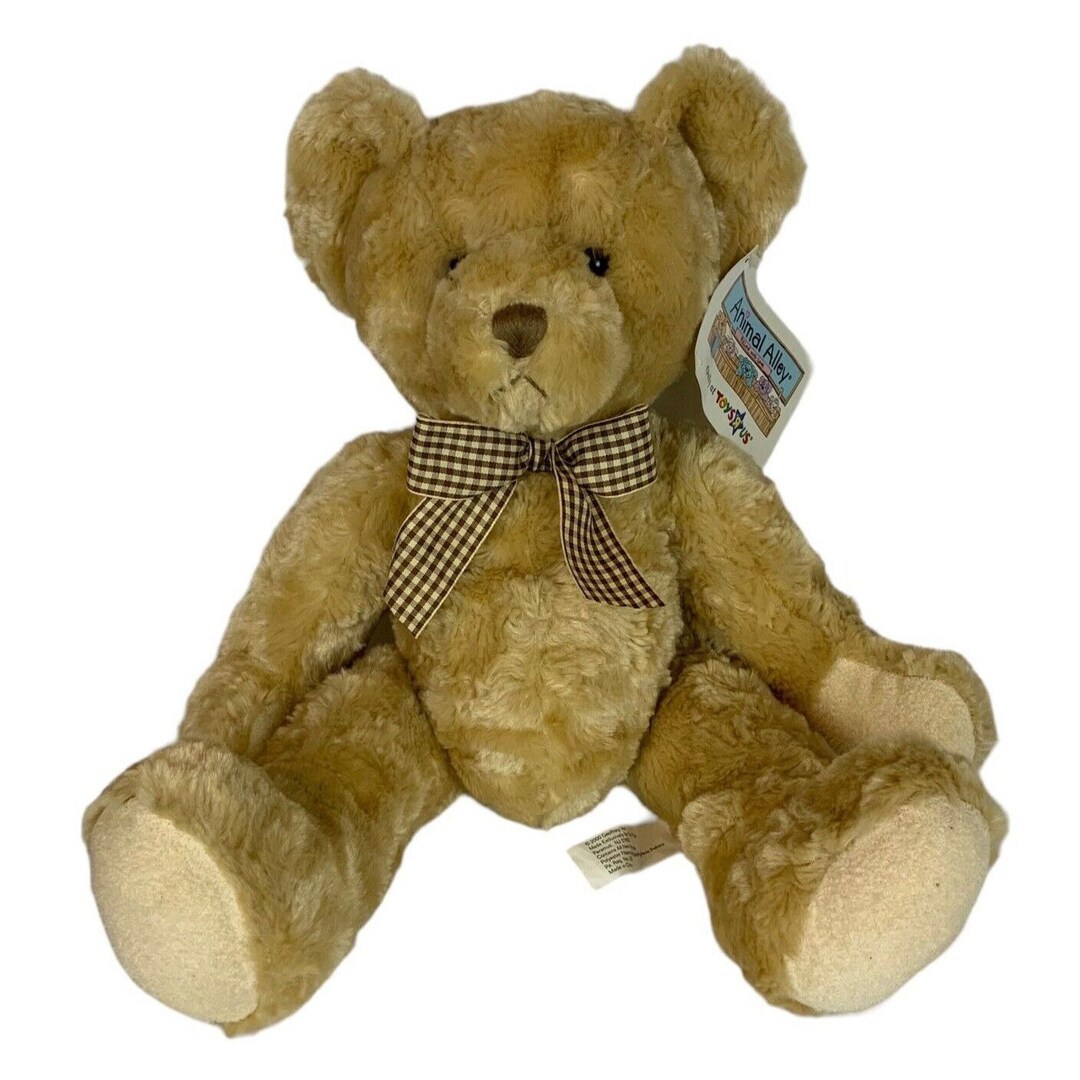 Animal Alley Toys R Us Teddy Bear Plush Gingham Bow Beige Shaggy Fur ...