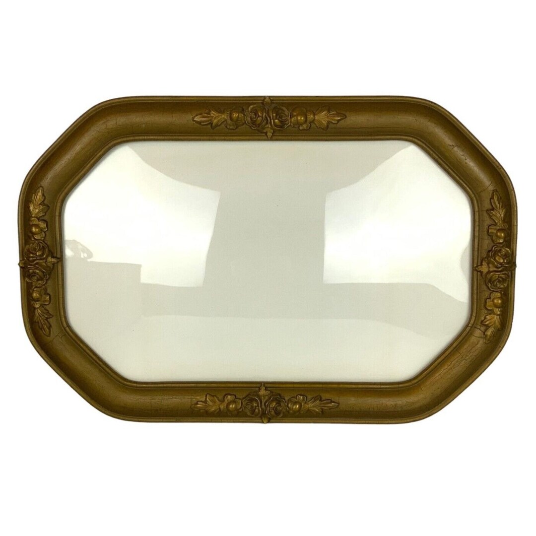 Vtg Oval Octagonal Picture Frame Roses Floral Convex Glass Hanging ...
