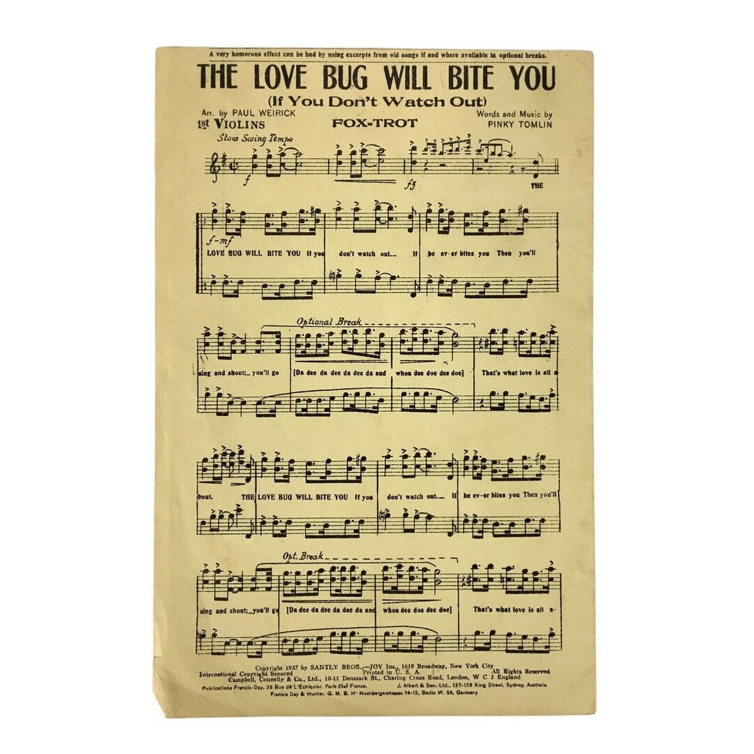 The Love Bug Will Bite You Sheet Music by Pinky Tomlin Arr by Paul ...