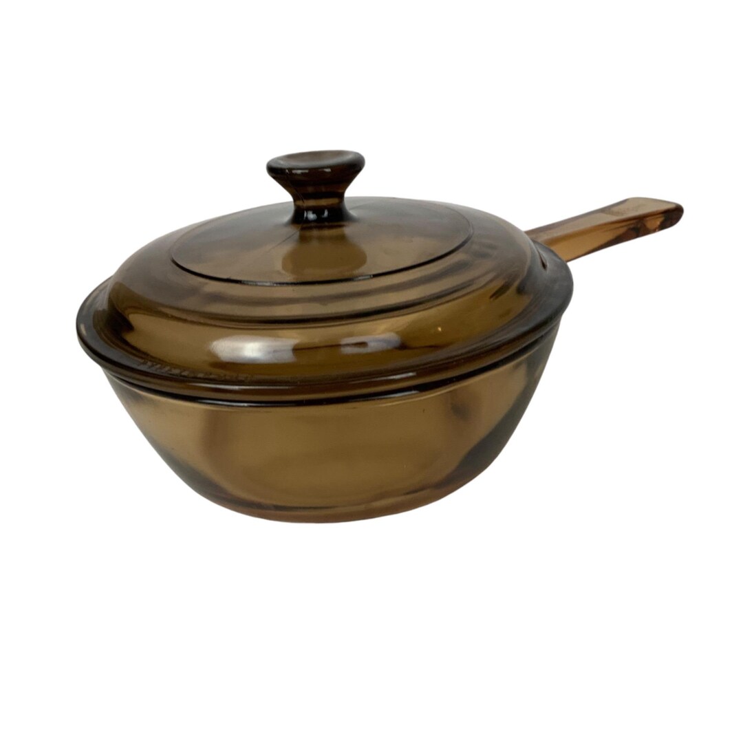 Corning Pyrex Vision Ware Amber .5L Glass Saucepan With Lid Vintage ...