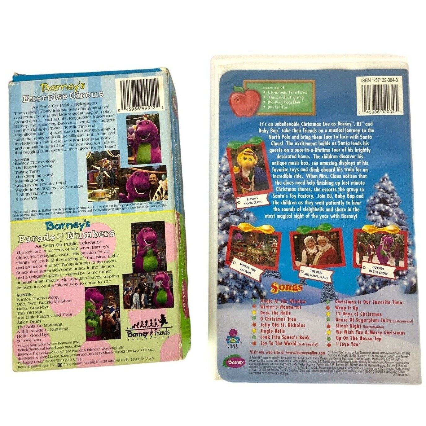Barney VHS Lot of 3 Movies Exercise Numbers Christmas Preschool Early ...