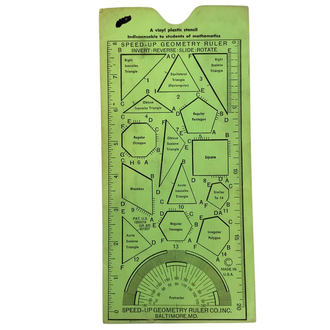 Speed-up Geometry Ruler Vinyl Stencil With Shapes & Protractor Made in ...