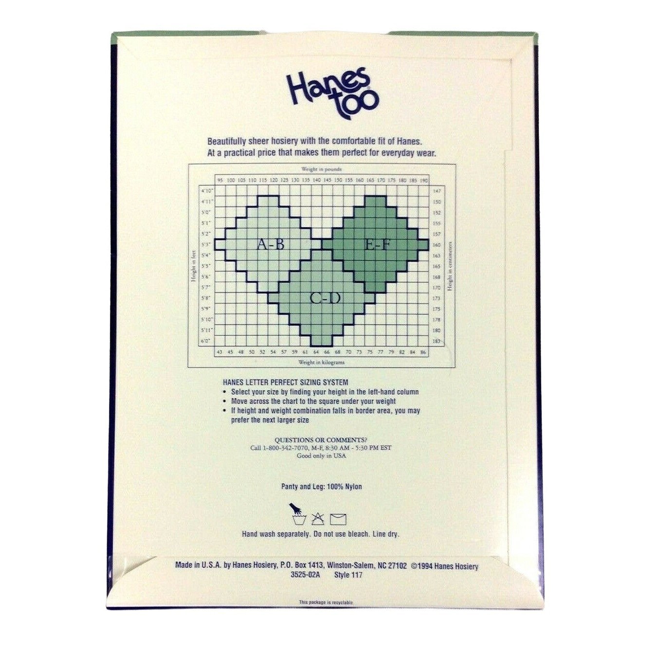 Hanes Too Pantyhose Size EF XL Pearl Sheer Sandalfoot Vtg 1994 Made in ...