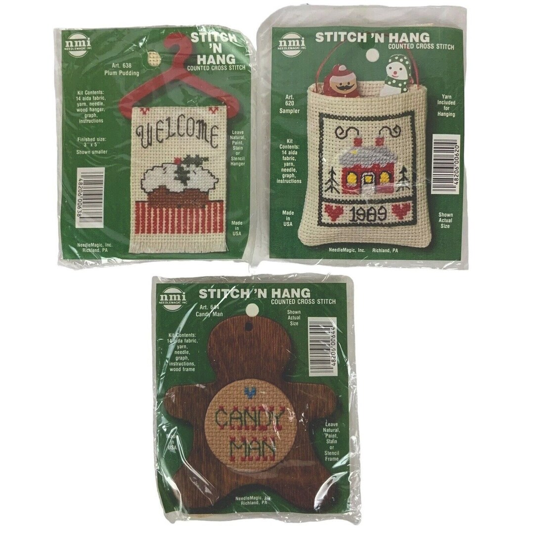 Needle Magic NMI Stitch N Hang Counted Cross Stitch Ornaments Lot of 3 ...