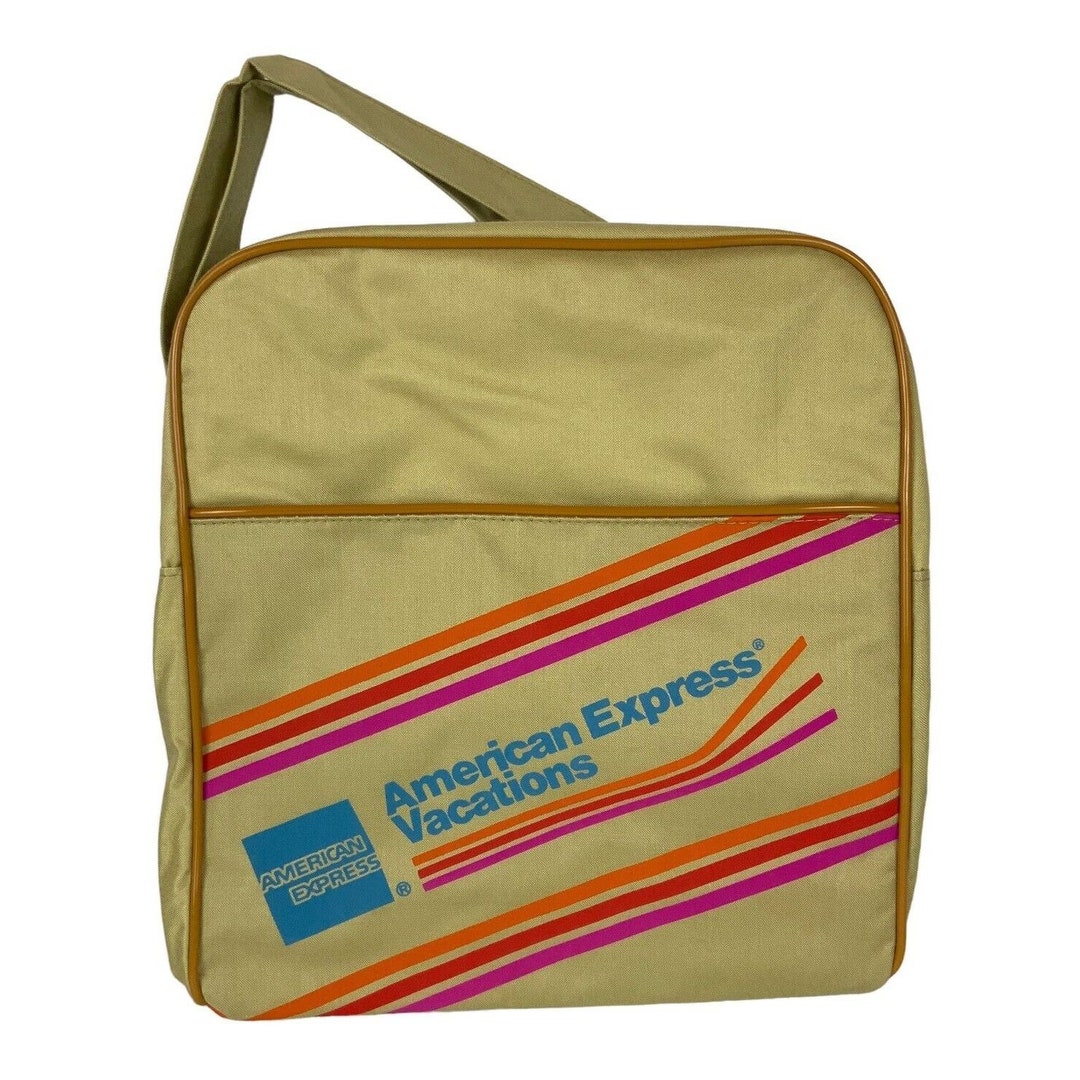 American Express Vacations Bag Messenger Tote Carry on Beige Canvas Vtg ...