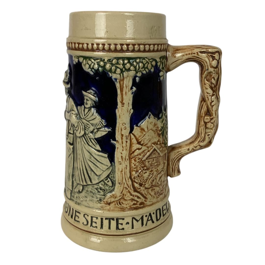 Vintage German Ceramic Beer Stein Madel Ruck Folk Song Dancers Raised ...