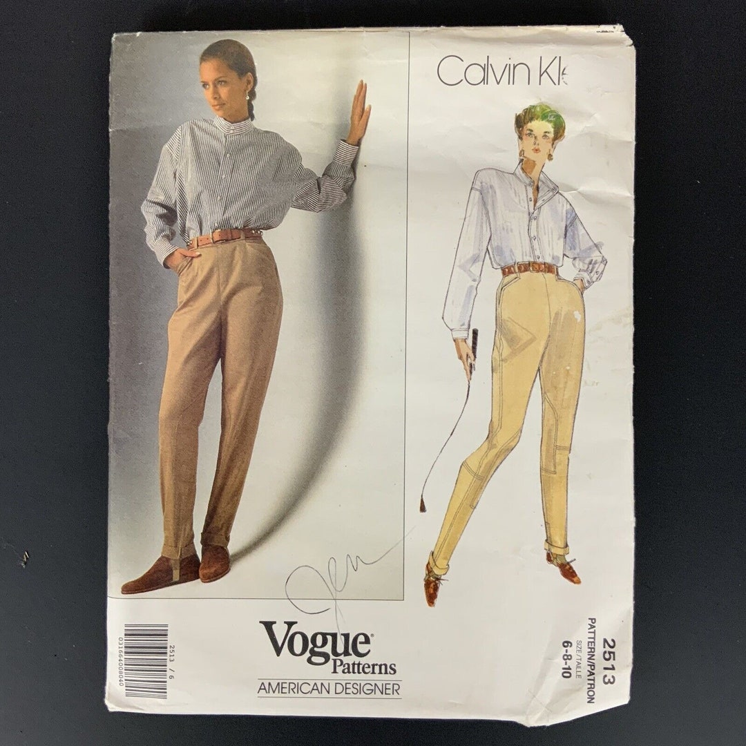 Vogue 2513 Calvin Klein Shirt Jodhpurs 6 8 10 Designer Sewing Pattern ...