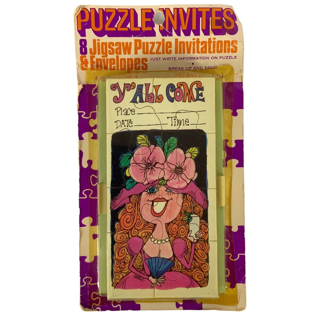 Jigsaw Puzzle Party Invitations and Envelopes Package of 8 Vintage 1969 ...