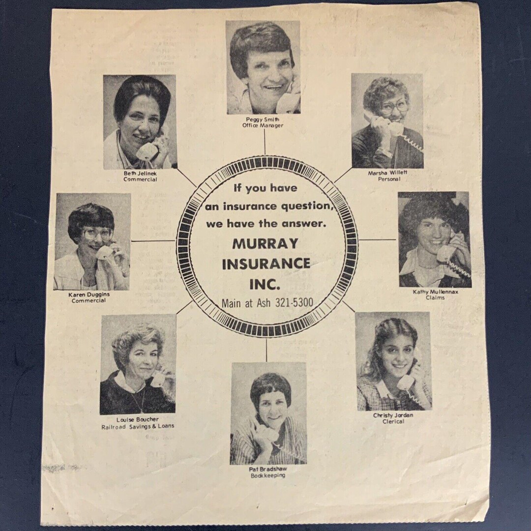 Vintage 1970s Murray Insurance Inc Newspaper Print Ad Staff Answering ...