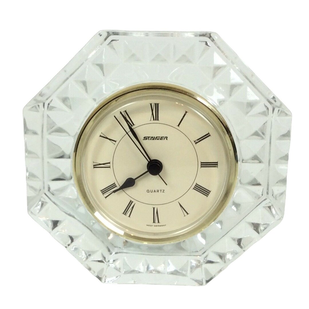 Staiger Crystal Quartz Desk Clock West Germany Octagonal Roman Numerals ...