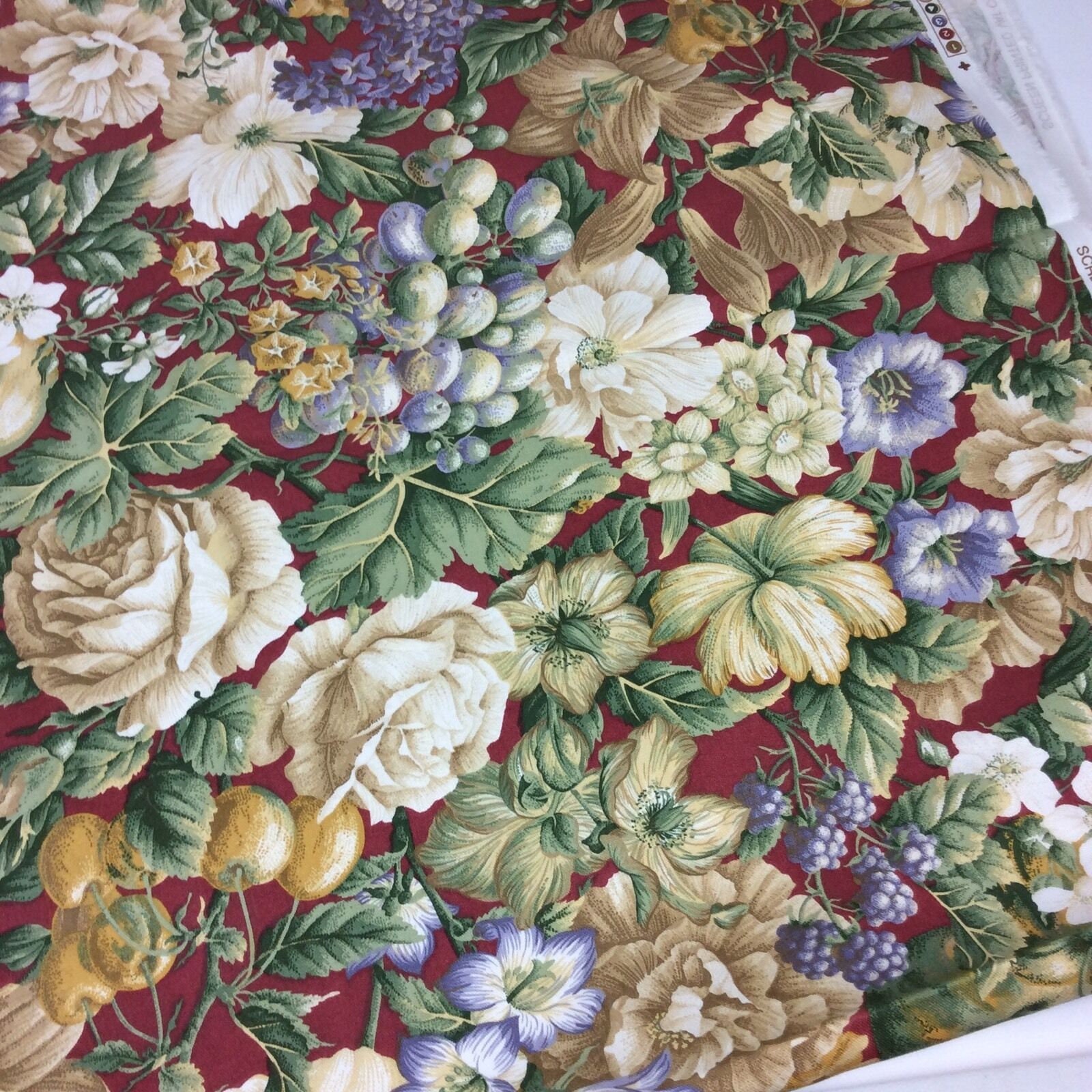 P Kaufmann Upholstery Fabric Floral Fruit Red Background White | Etsy