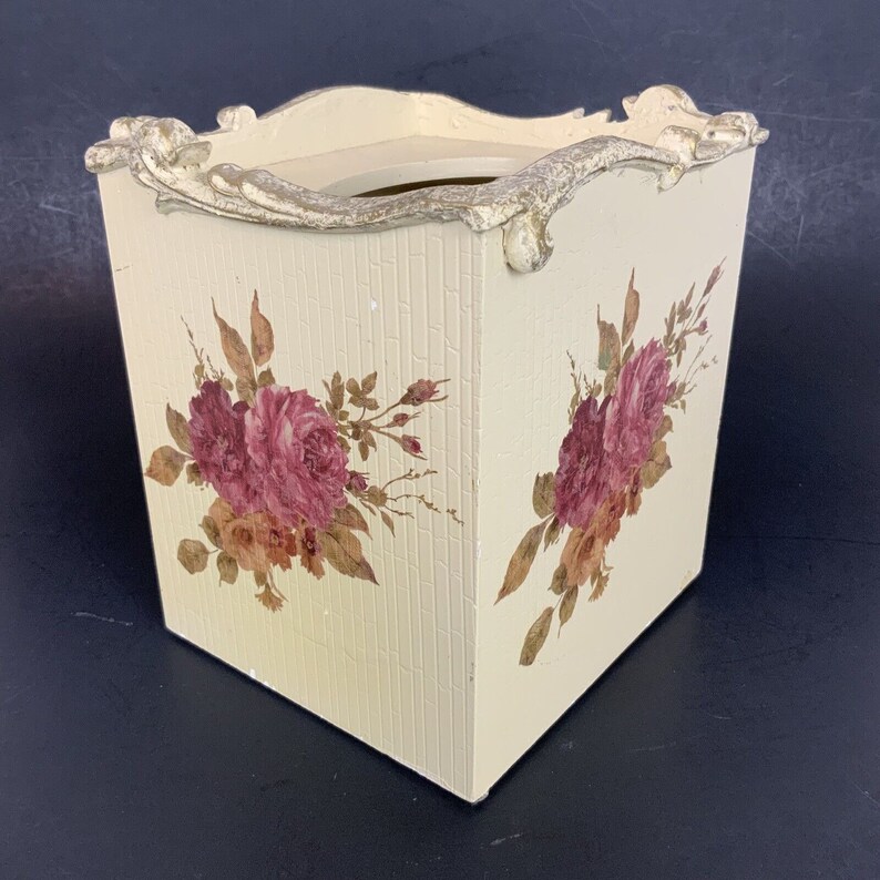 Croscill Serenity Tissue Box Cover Floral Roses Wooden Square Bathroom ...