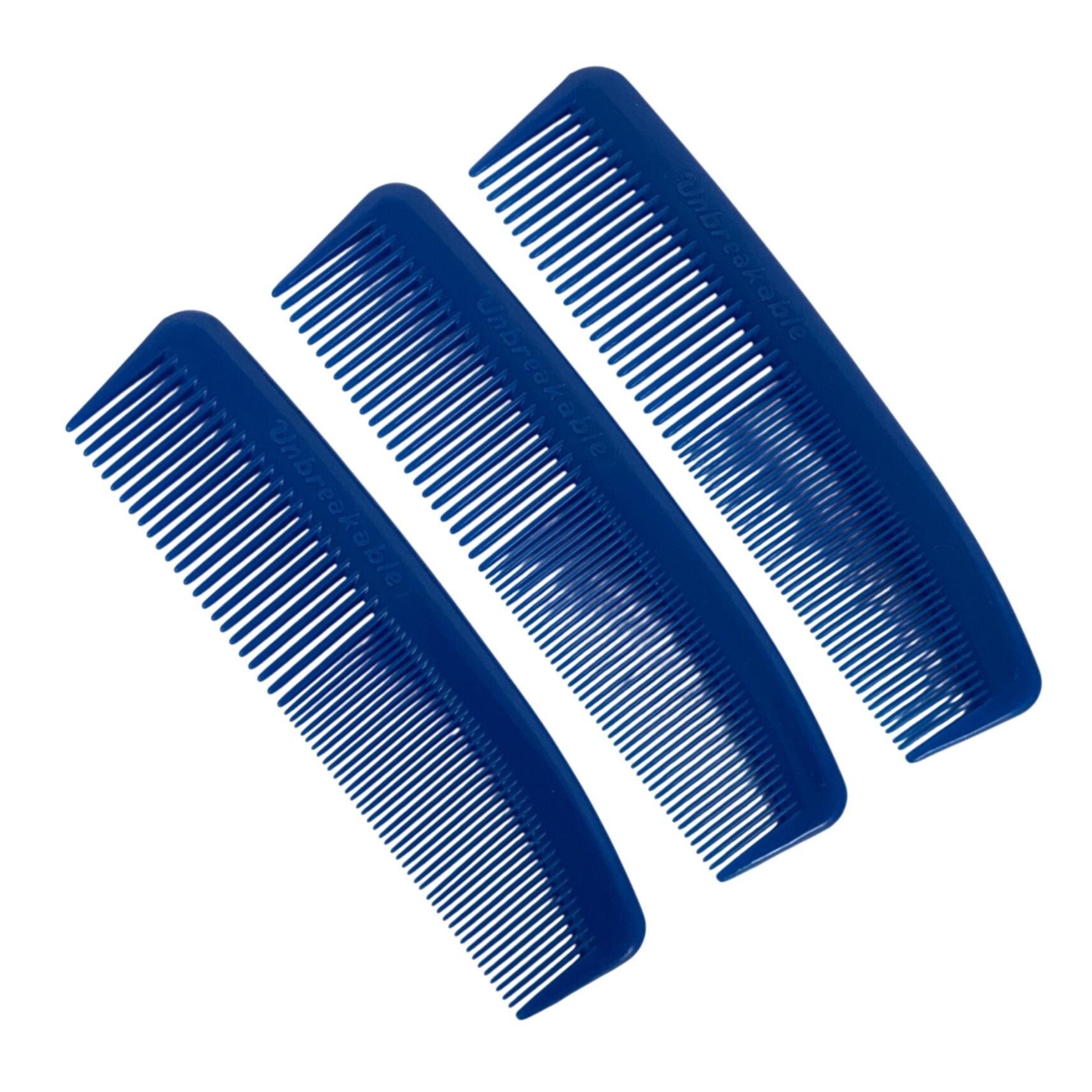 Set of 3 Unbreakable Blue Pocket Hair Combs for All Hair Types Durable ...
