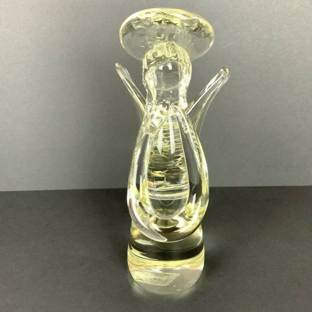 Art Glass Angel Figurine Clear Halo Detailed Wings Hair Religious ...