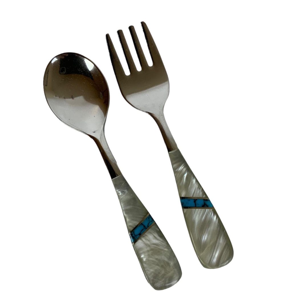 Vtg the First Years Deluxe Stainless Baby Spoon Fork Set Pearlized ...