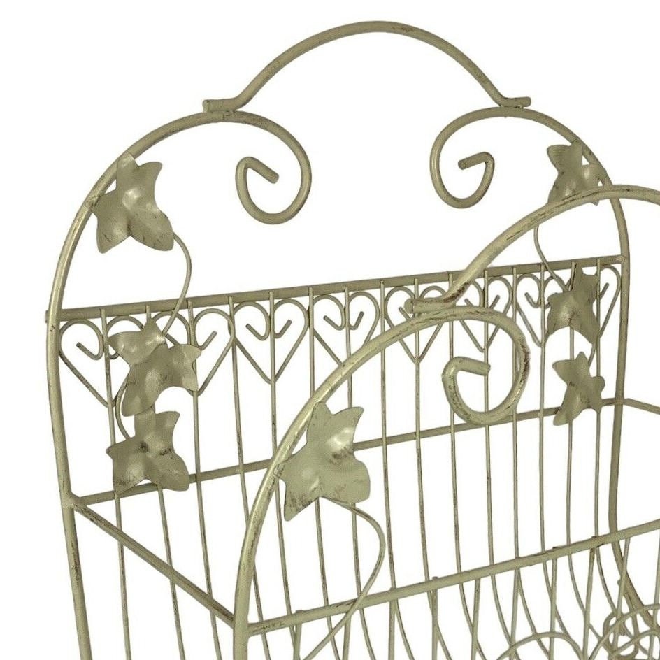 Vintage Wire Magazine Newspaper Rack Holder Ivy Vines Cream Cottagecore ...