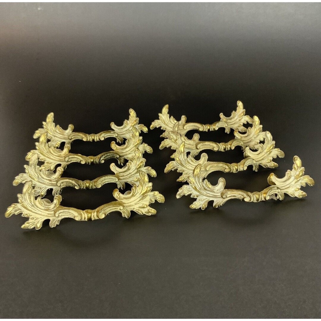 French Provincial Brass Cast Metal Drawer Pulls Set of 8 White Gold ...