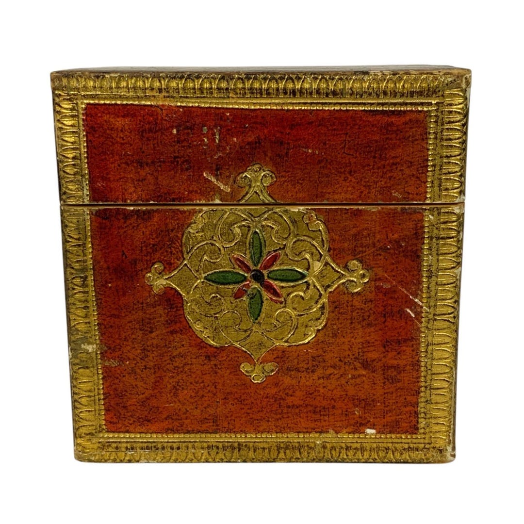 Vintage Florentine Gilded Wood Hand-painted Playing Card Storage Box ...