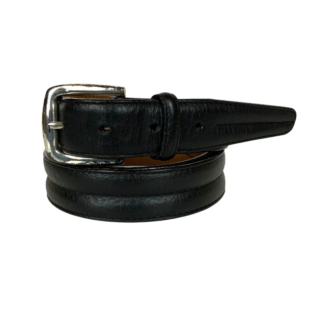 HS Trask Mens Belt Size 42 Black Bison Leather Silver-tone Buckle Made ...