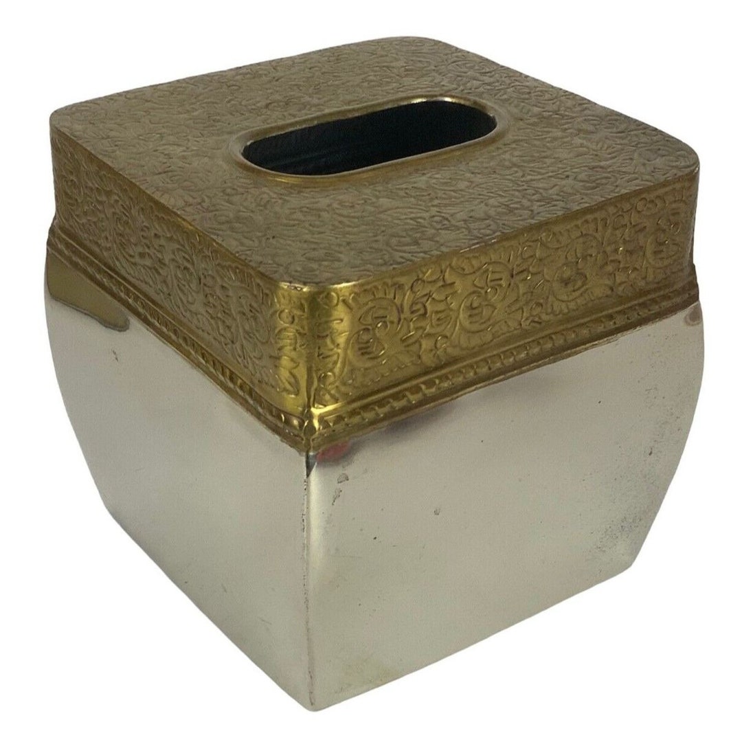 Veratex Tissue Box Cover Square Embossed Brass Chrome Shiny Boho ... Veratex Tissue Box Cover Square Embossed Brass Chrome Shiny Boho ...