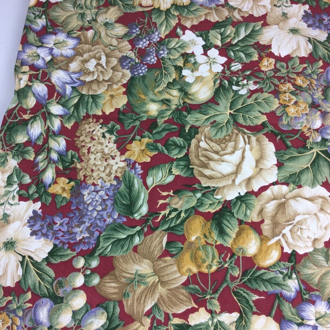 P Kaufmann Upholstery Fabric Floral Fruit Red Background White | Etsy
