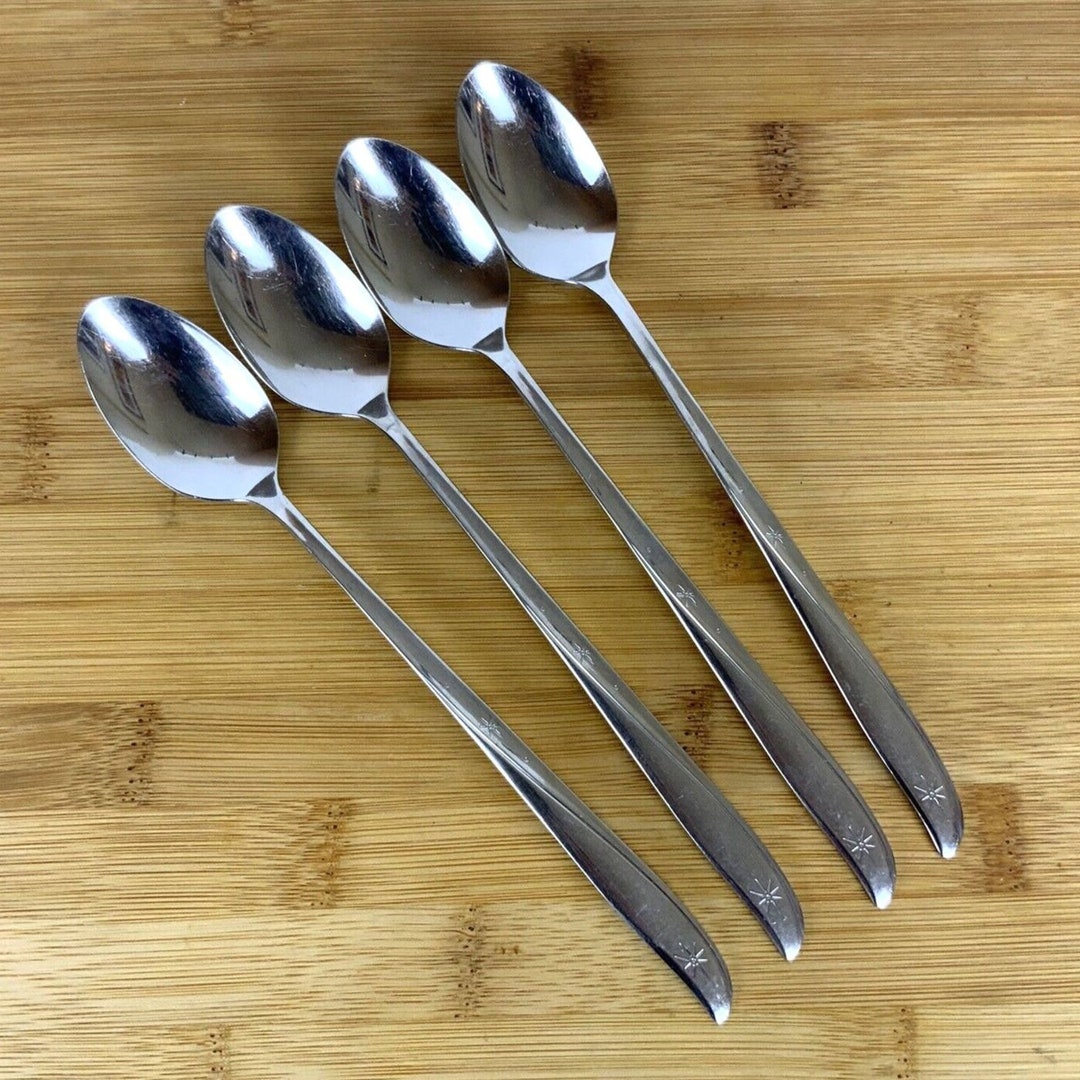 Oneida Community Twin Star 4 Iced Tea Spoons Stainless Steel Atomic Mid ...