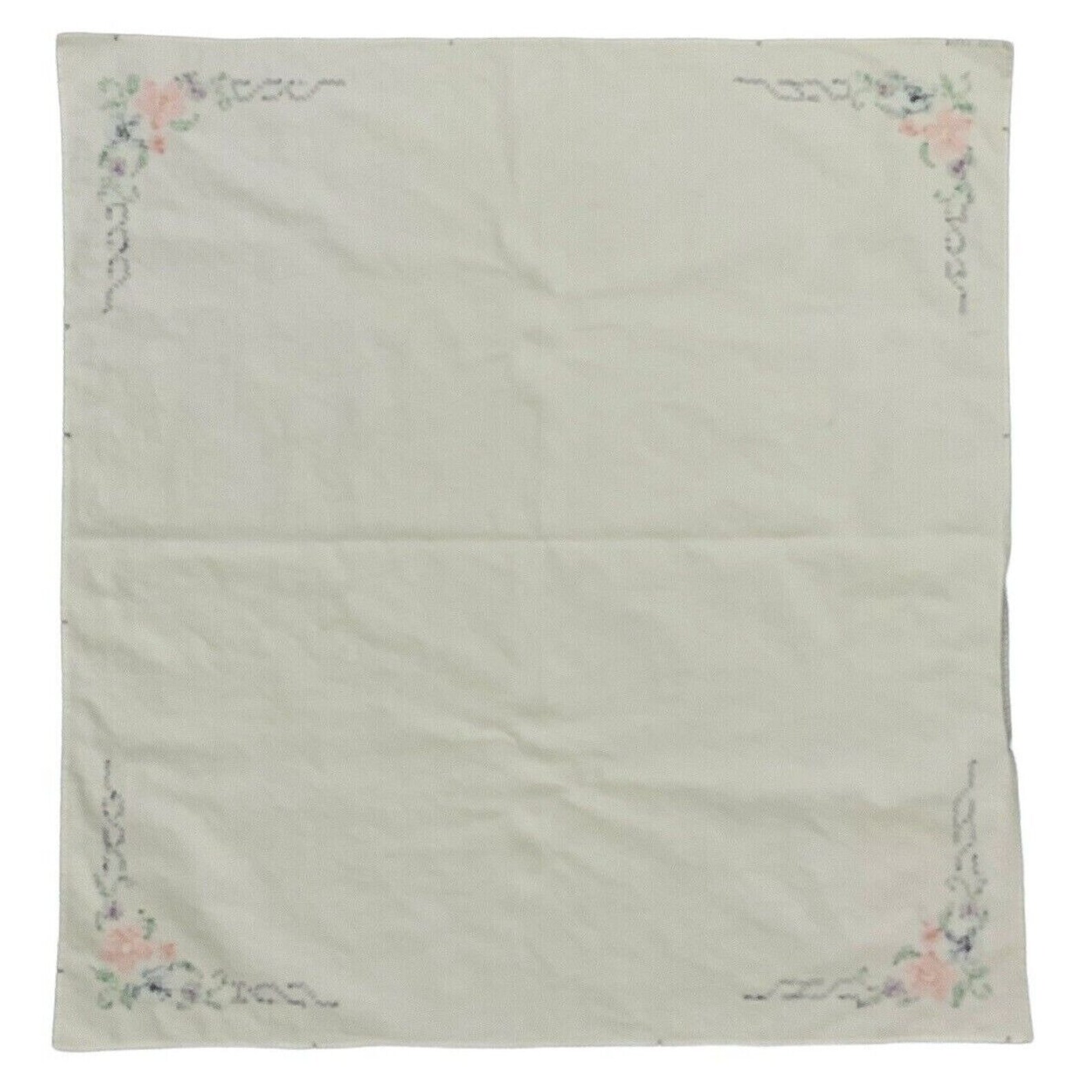Square Cross Stitch Hand Embroidered Tablecloth Topper 33x35 White ...
