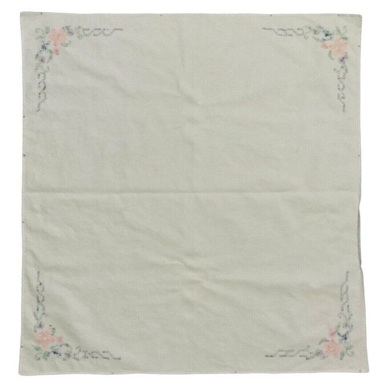 Square Cross Stitch Hand Embroidered Tablecloth Topper 33x35 White Cotton Floral - Etsy