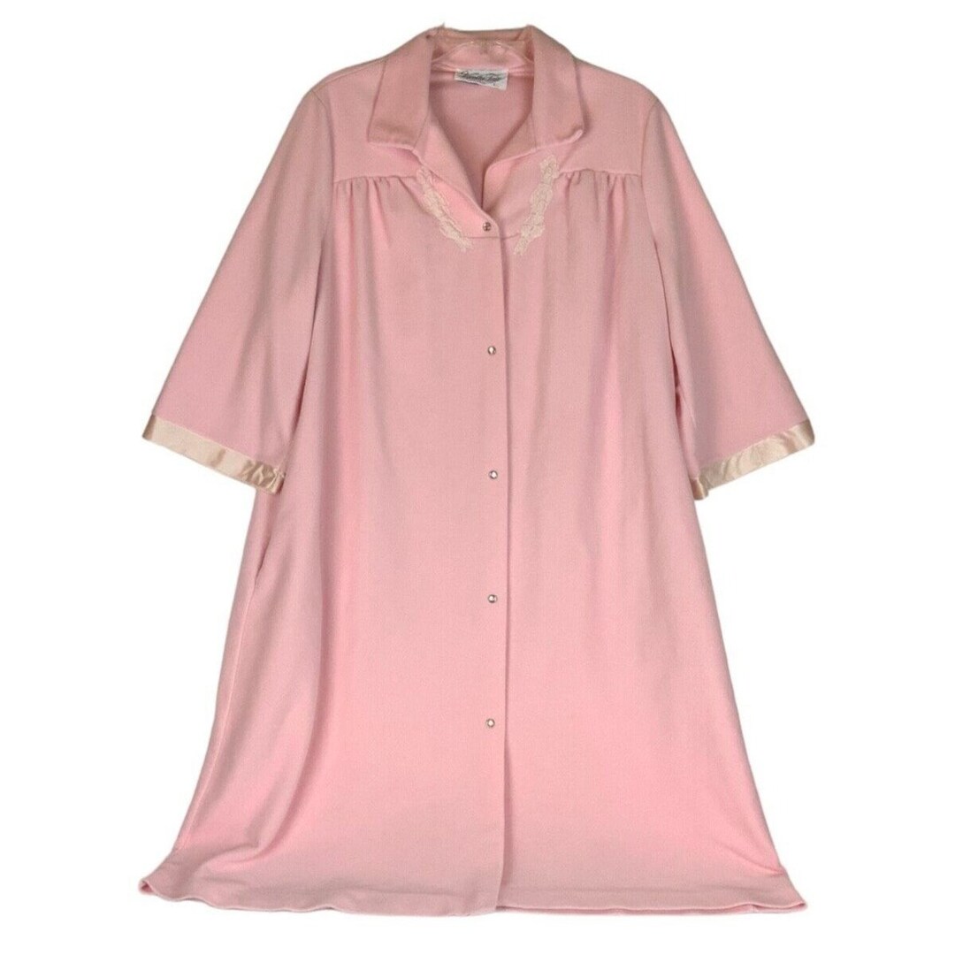 Vanity Fair Plush Velour House Coat Robe Size Large Pale Pink Snap ...