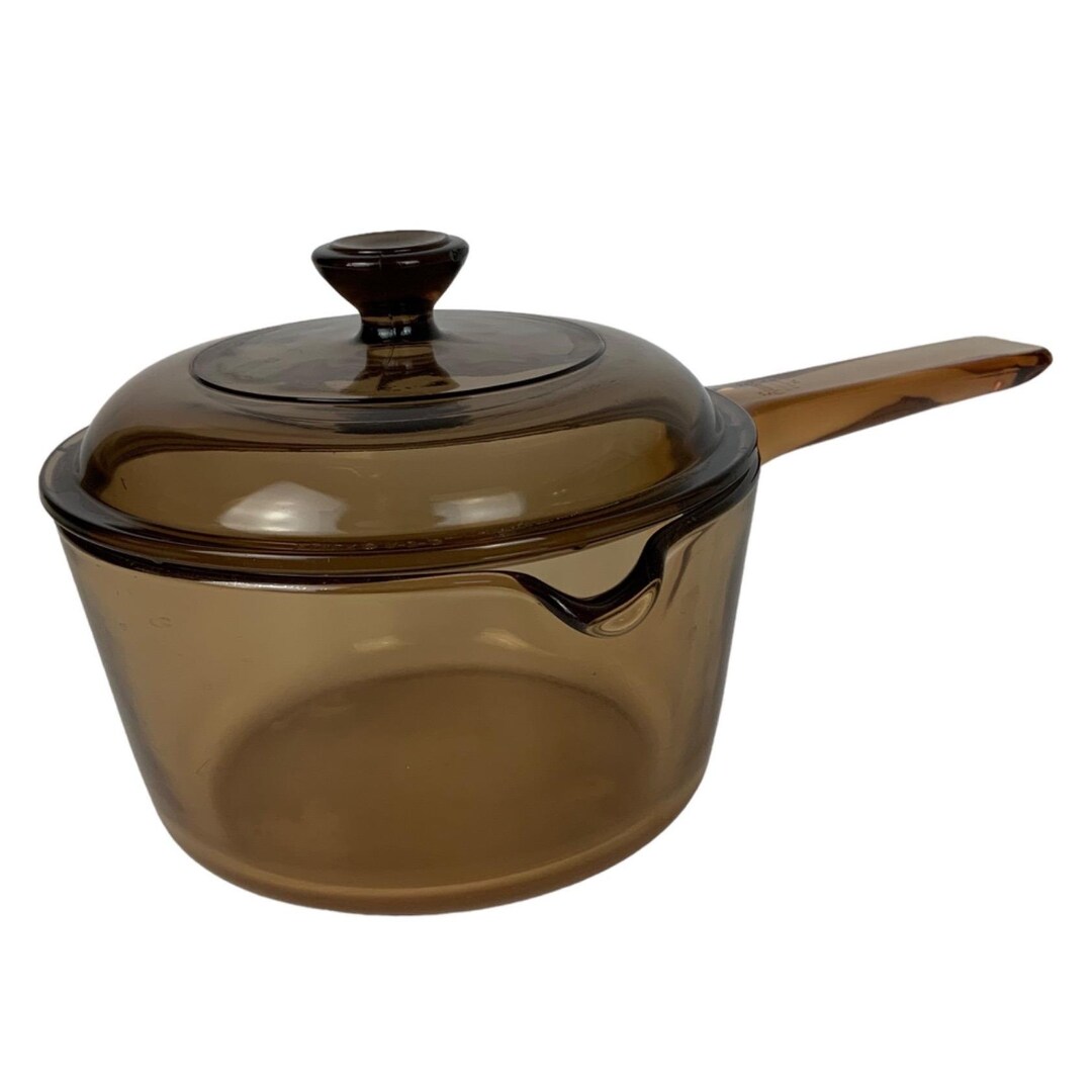 Vintage Pyrex Corning Vision 1L Amber Glass Saucepan Pour Spout Lid ...