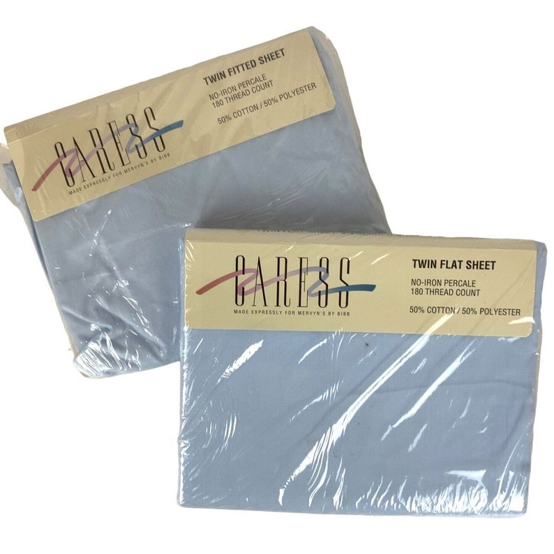 Caress for Mervyns Flat & Fitted Sheets Twin Size Pale Blue No Iron ...