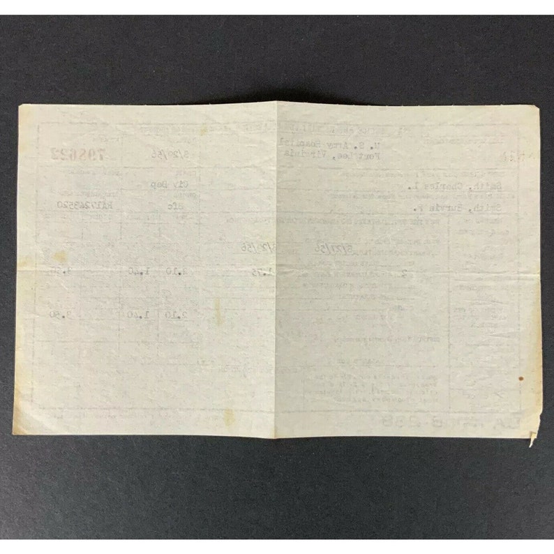 MSA Invoice and Receipt for Collection US Army Hospital Fort - Etsy