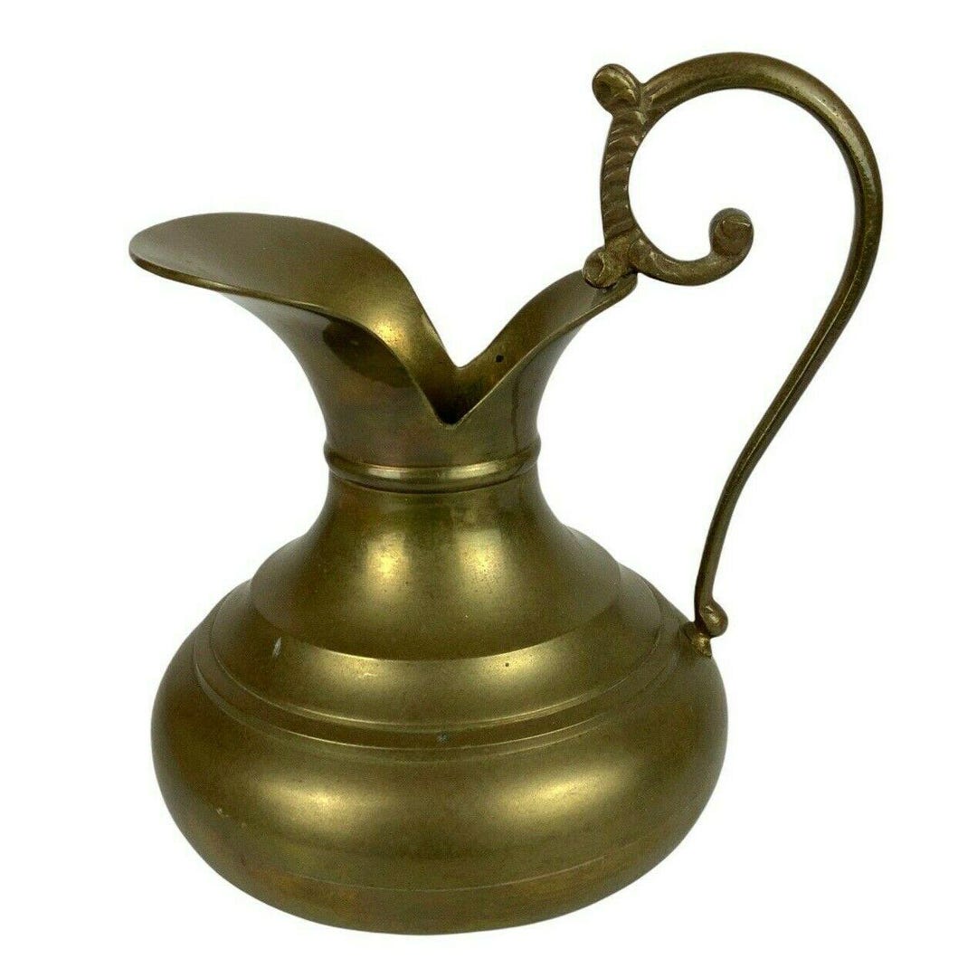 Vintage Ornate Brass Pitcher Ewer With Curved Handle & Pour Spout ...
