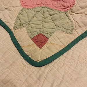 Rose of Sharon Flower Block Quilt Twin Size Hand Sewn Patchwork ...