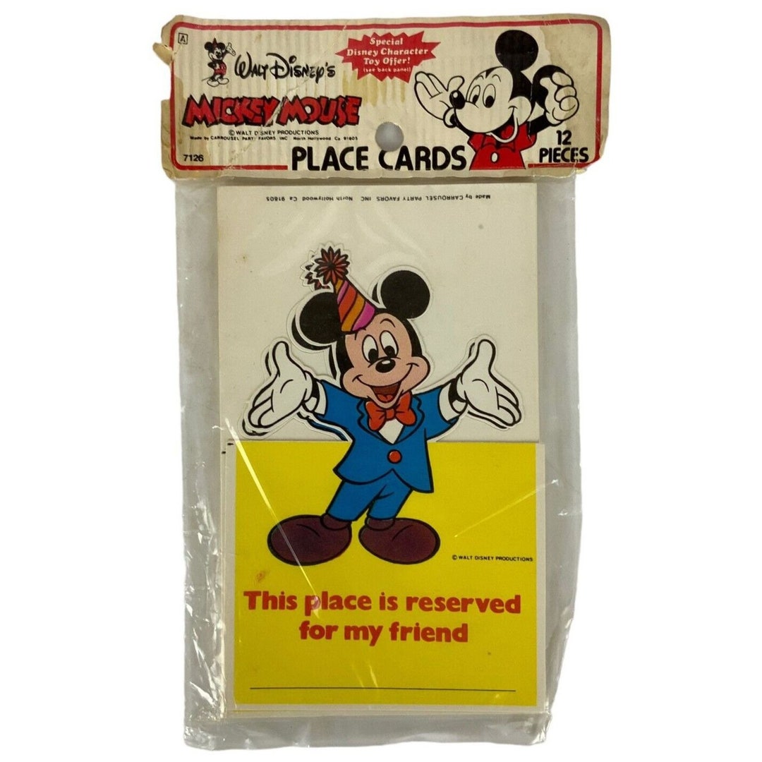 Mickey Mouse Die-cut Place Cards Pkg of 12 Walt Disney Productions Vtg ...