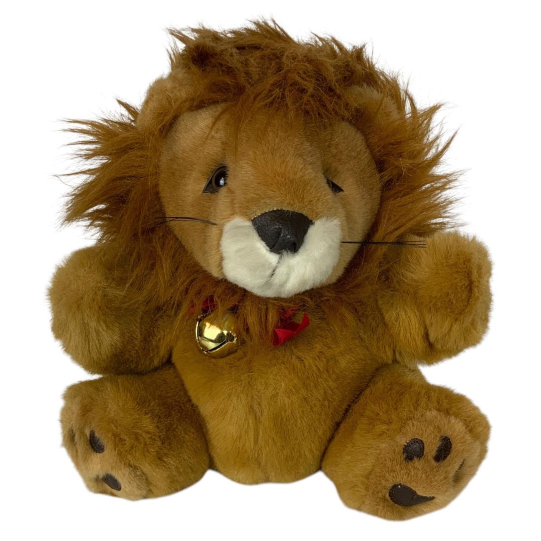 Vintage Playful Pals Puppet Plush Lion Brown Stuffed Toy Red Bow Bell ...