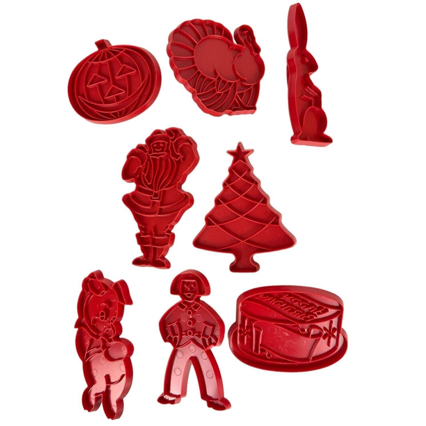 Tupperware Cookie Cutter Set 8 Red Plastic Handle Christmas Birthday ...