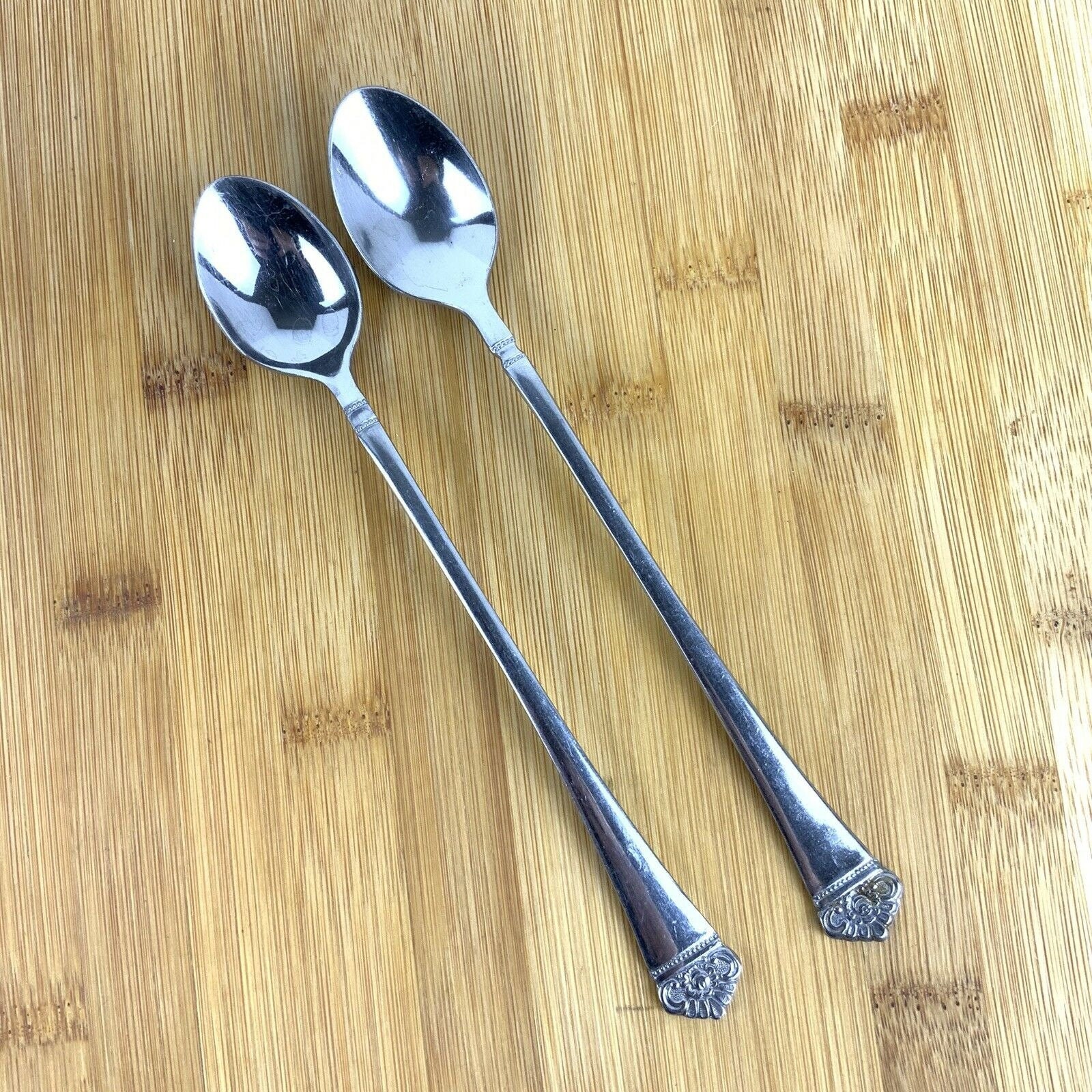 Ekco Eterna Classic Crest 2 Iced Tea Spoons Stainless Steel Flatware ...