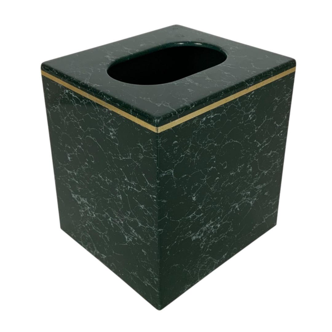 Vintage Plastic Marble Print Tissue Box Cover Dark Green Gold Bath ...