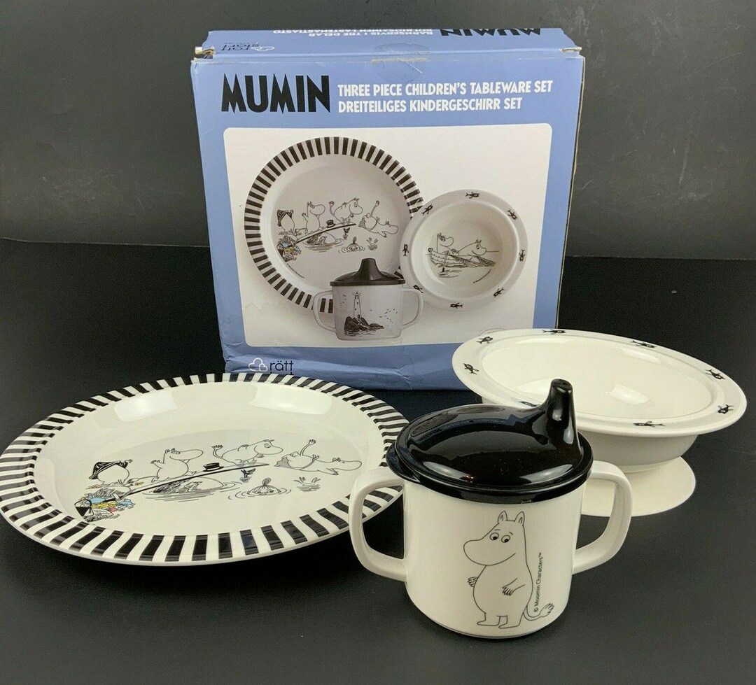 Moomin Mumin 3 Piece Childrens Tableware Set Plate Bowl Sippy Cup Non ...