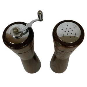 Wood Salt Shaker Pepper Mill Grinder Set Hourglass Shape Vintage Mid ...