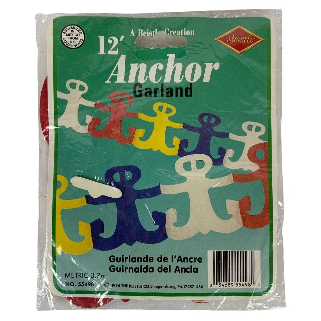 Beistle Paper Party Garland Anchors Nautical 12 Ft Multicolor Sailing ...